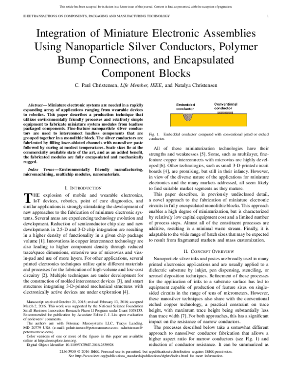 (PDF) Integration of Miniature Electronic Assemblies Using Nanoparticle Silver Conductors ...