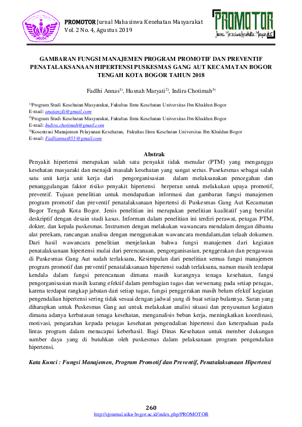 (PDF) Gambaran Fungsi Manajemen Program Promotif Dan Preventif ...