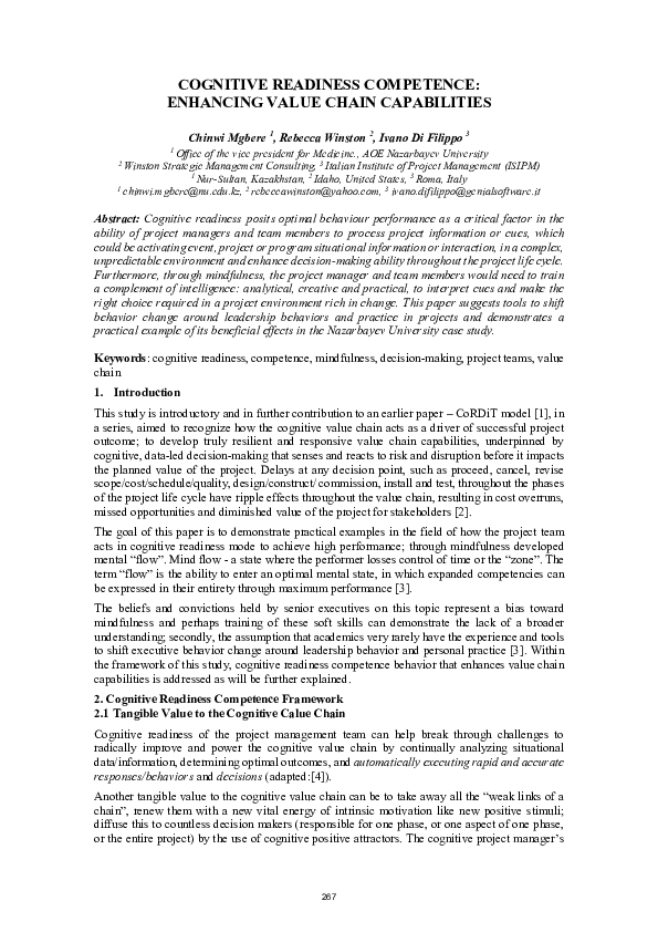 (PDF) COGNITIVE READINESS COMPETENCE: ENHANCING VALUE CHAIN CAPABILITIES