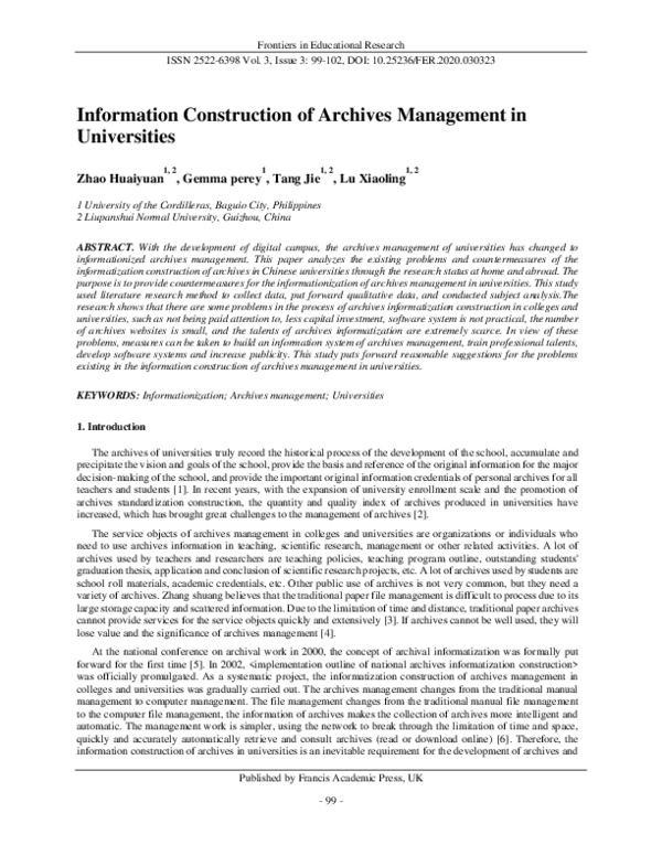 (PDF) Information Construction of Archives Management in Universities