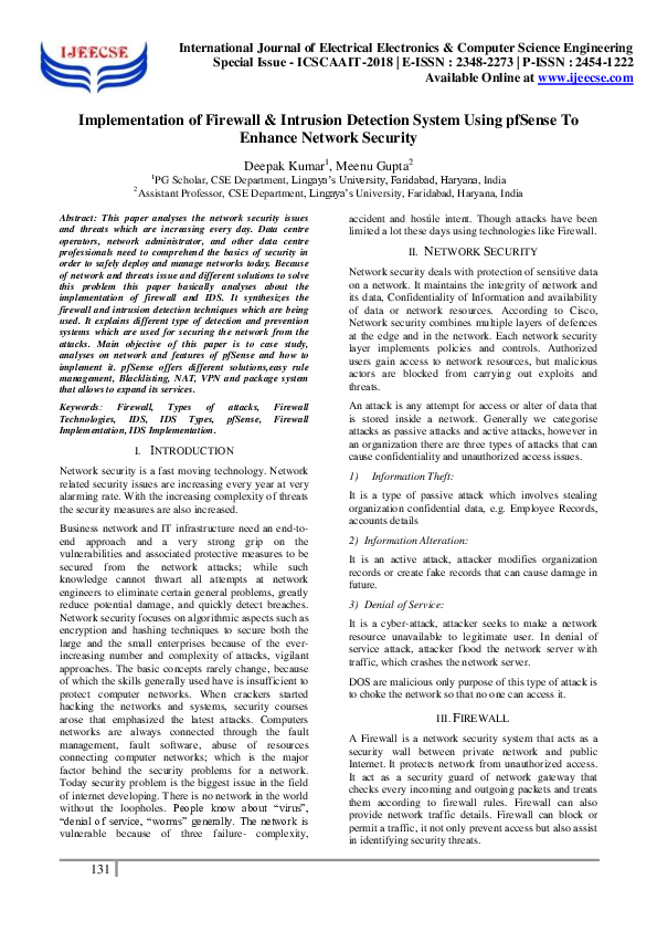 (PDF) Implementation of Firewall & Intrusion Detection System Using pfSense To Enhance Network ...