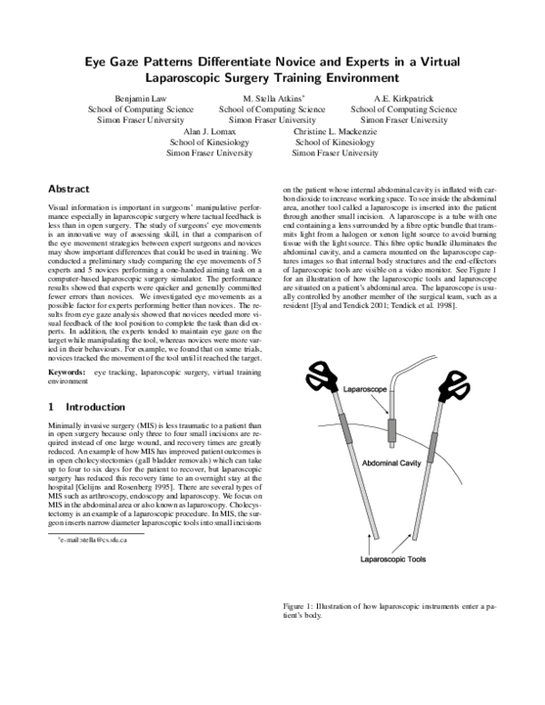 (PDF) Eye gaze patterns differentiate novice and experts in a virtual laparoscopic surgery ...