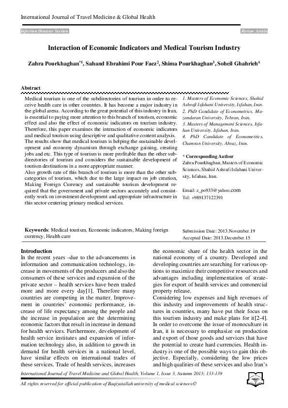 (PDF) Interaction of economic indicators and Medical tourism industry ...