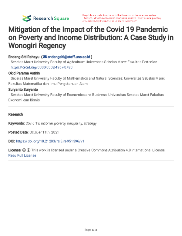(PDF) Mitigation of the Impact of the Covid 19 Pandemic on Poverty and ...