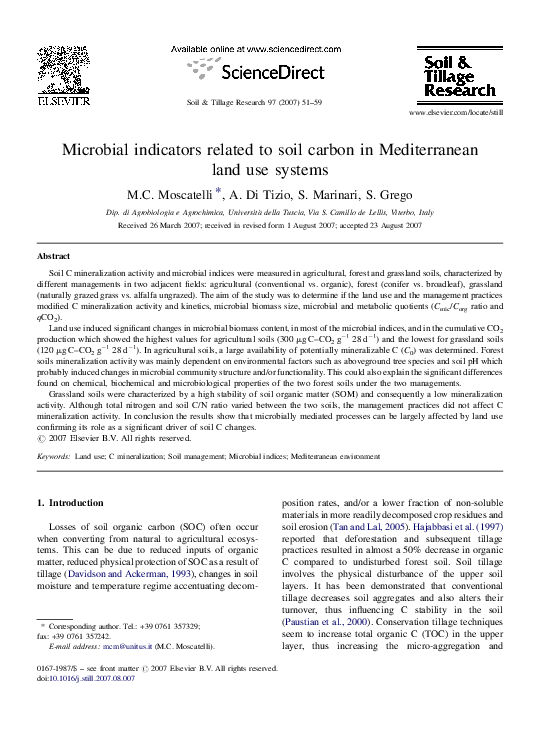 (PDF) Microbial indicators related to soil carbon in Mediterranean land ...
