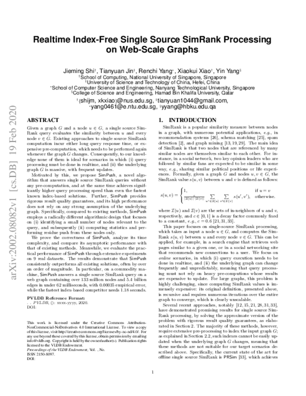 (PDF) Realtime index-free single source SimRank processing on web-scale graphs