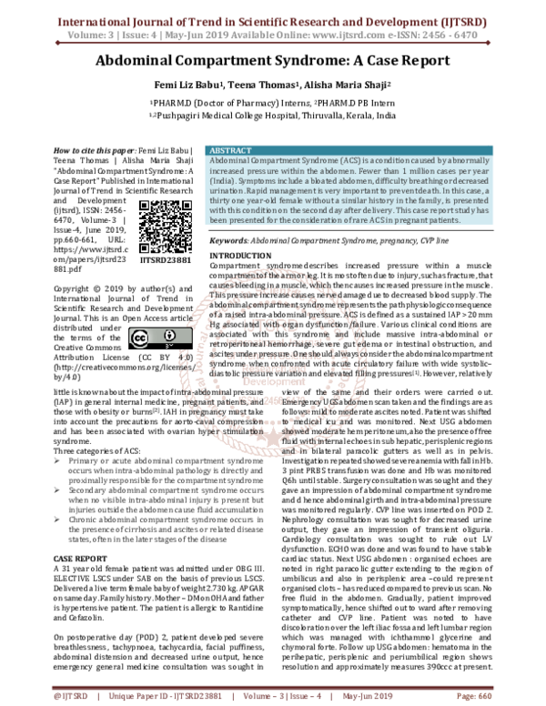 (PDF) Abdominal Compartment Syndrome: A Case Report