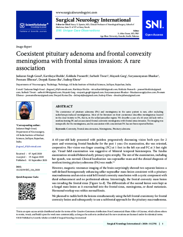 (PDF) Coexistent pituitary adenoma and frontal convexity meningioma ...