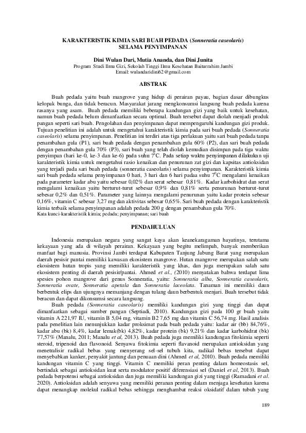 (PDF) KARAKTERISTIK KIMIA SARI BUAH PEDADA (Sonneratia caseolaris ...