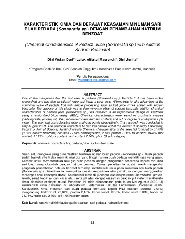 (PDF) KARAKTERISTIK KIMIA DAN DERAJAT KEASAMAN MINUMAN SARI BUAH PEDADA ...
