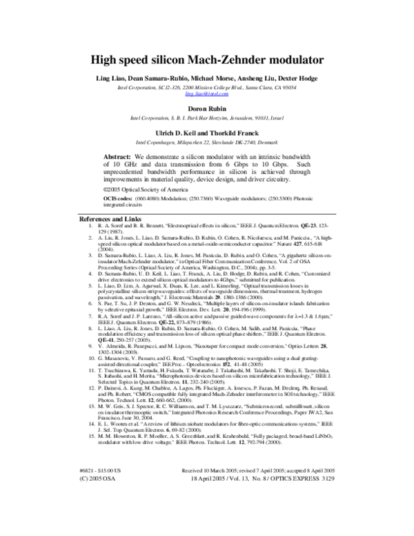 (PDF) High speed silicon Mach-Zehnder modulator
