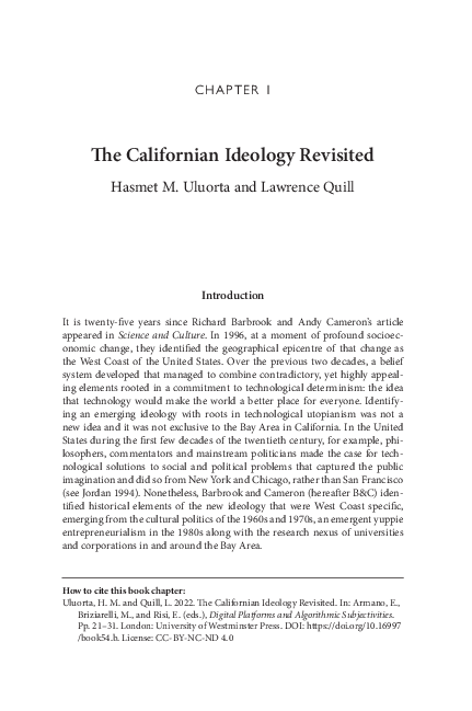 (PDF) The Californian Ideology Revisited