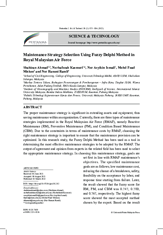 (PDF) Maintenance Strategy Selection using Fuzzy Delphi Method in Royal Malaysian Air Force ...