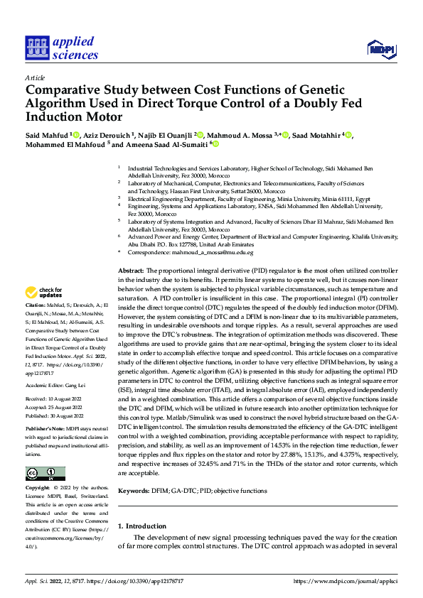 (PDF) Comparative Study between Cost Functions of Genetic Algorithm Used in Direct Torque ...