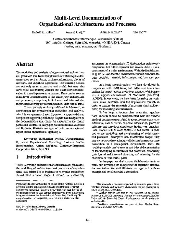 (PDF) Multi-level documentation of organizational architectures and ...