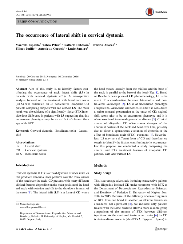 (PDF) The occurrence of lateral shift in cervical dystonia