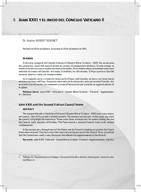 Pdf Juan Xxiii Y El Inicio Del Concilio Vaticano Ii