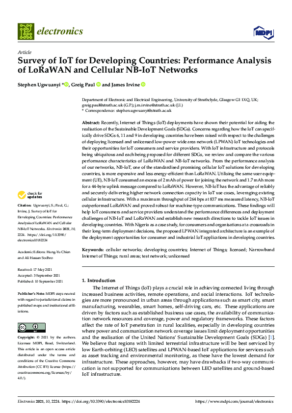 (PDF) Survey of IoT for Developing Countries: Performance Analysis of LoRaWAN and Cellular NB ...
