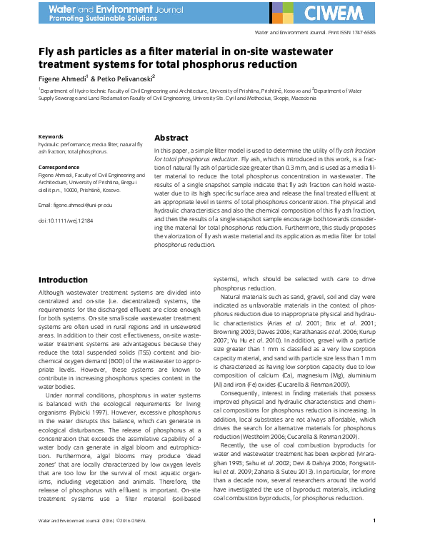 (PDF) Fly ash particles as a filter material in on-site wastewater ...