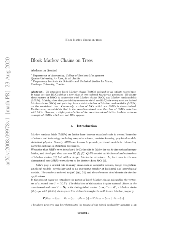 (PDF) Block Markov Chains on Trees