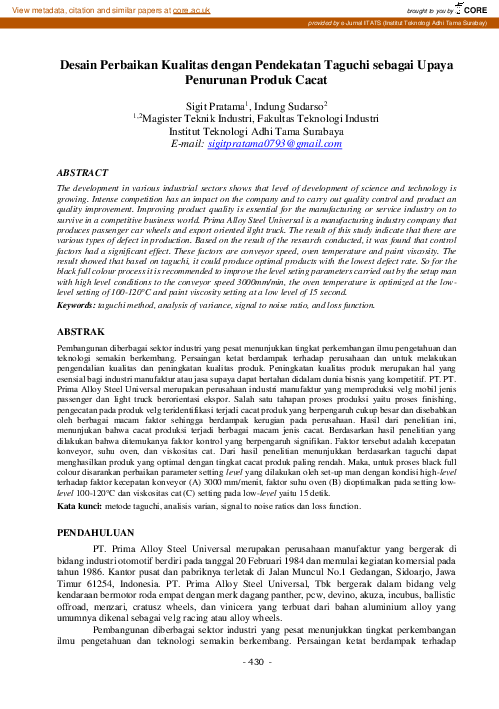 (PDF) Desain Perbaikan Kualitas dengan Pendekatan Taguchi sebagai Upaya ...