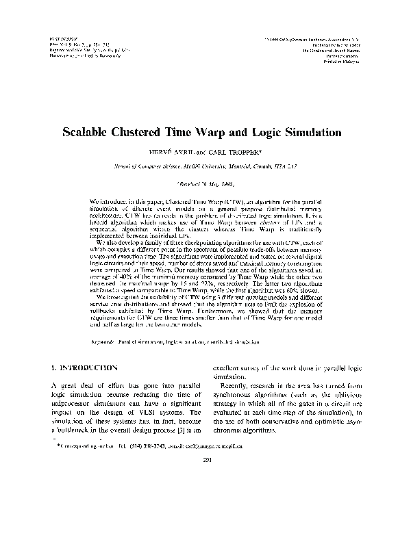 (PDF) Scalable Clustered Time Warp and Logic Simulation
