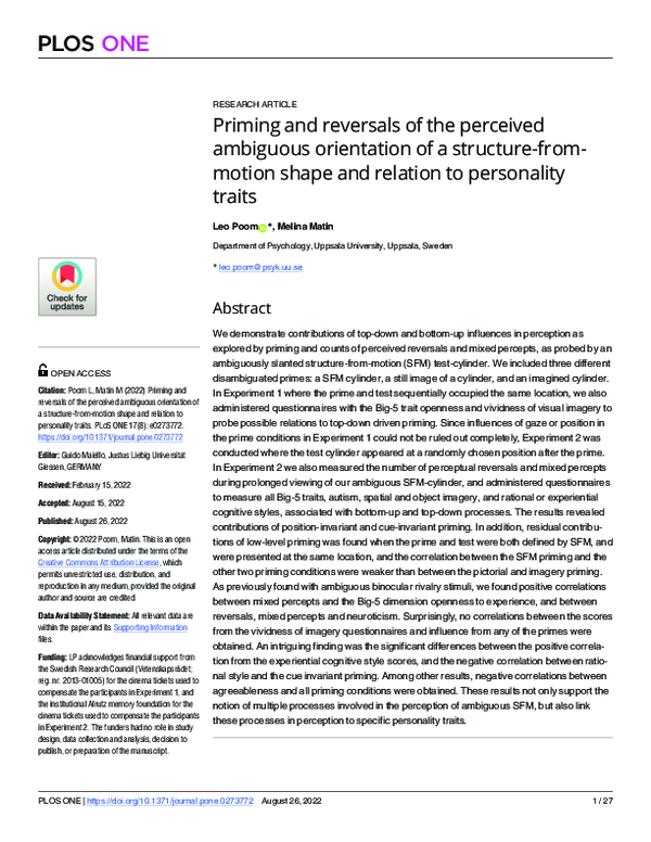 (PDF) Priming and reversals of the perceived ambiguous orientation of a structure-from-motion ...