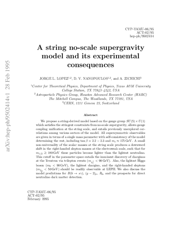 (PDF) String no-scale supergravity model and its experimental consequences