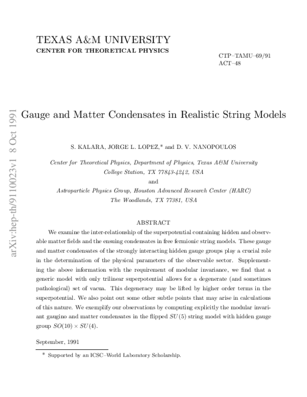 (PDF) Gauge and matter condensates in realistic string models