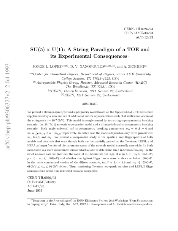 (PDF) SU(5) x U(1): a string paradigm of a TOE and its experimental ...