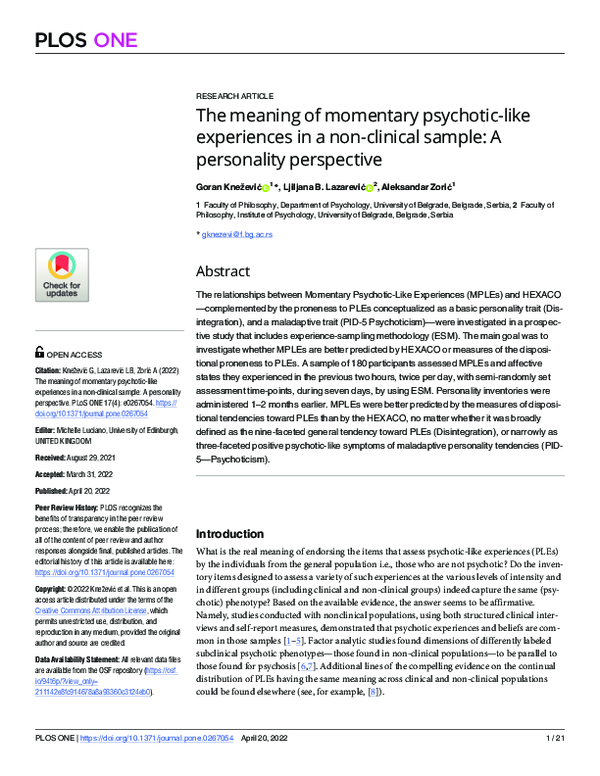 (PDF) The meaning of momentary psychotic-like experiences in a non ...