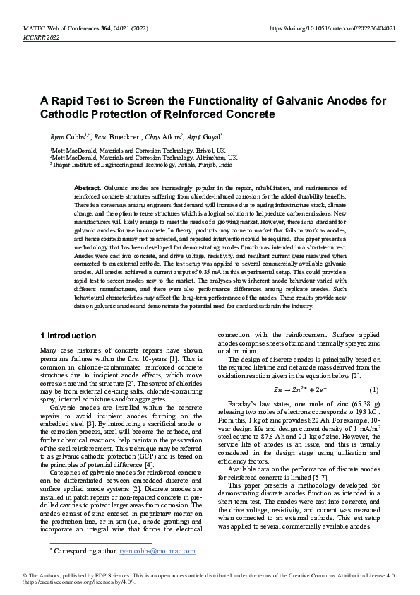 (PDF) A Rapid Test to Screen the Functionality of Galvanic Anodes for ...
