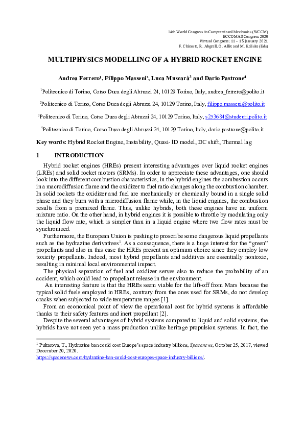 (PDF) Multiphysics Modelling of a Hybrid Rocket Engine