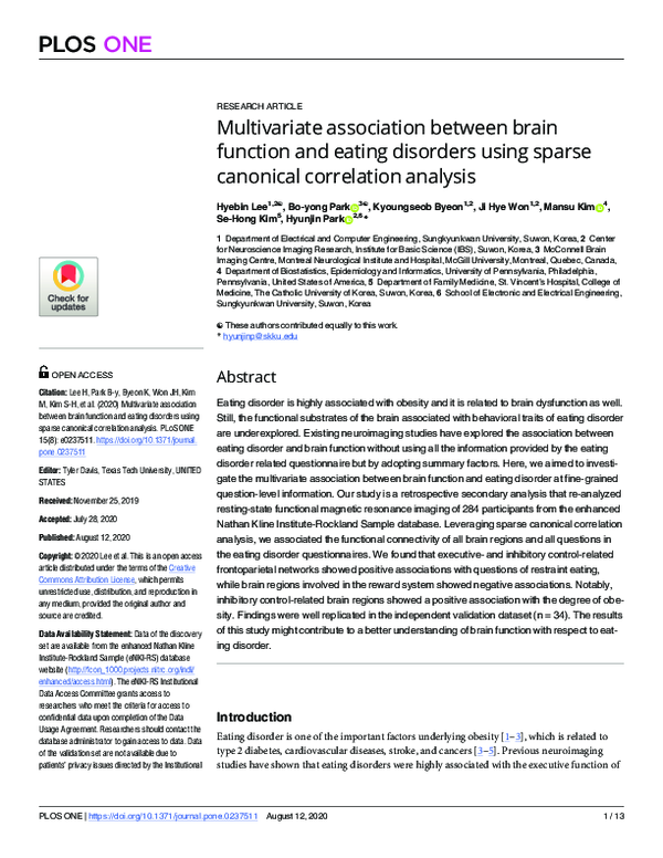 (PDF) Multivariate association between brain function and eating disorders using sparse ...