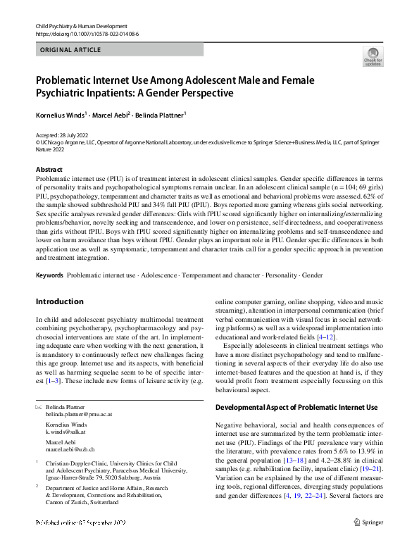 (PDF) Problematic Internet Use Among Adolescent Male and Female ...