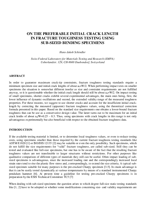 (PDF) On the preferable initial crack length in fracture toughness ...