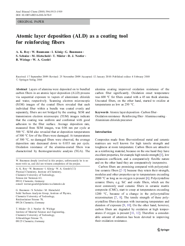 (PDF) Atomic layer deposition (ALD) as a coating tool for reinforcing fibers
