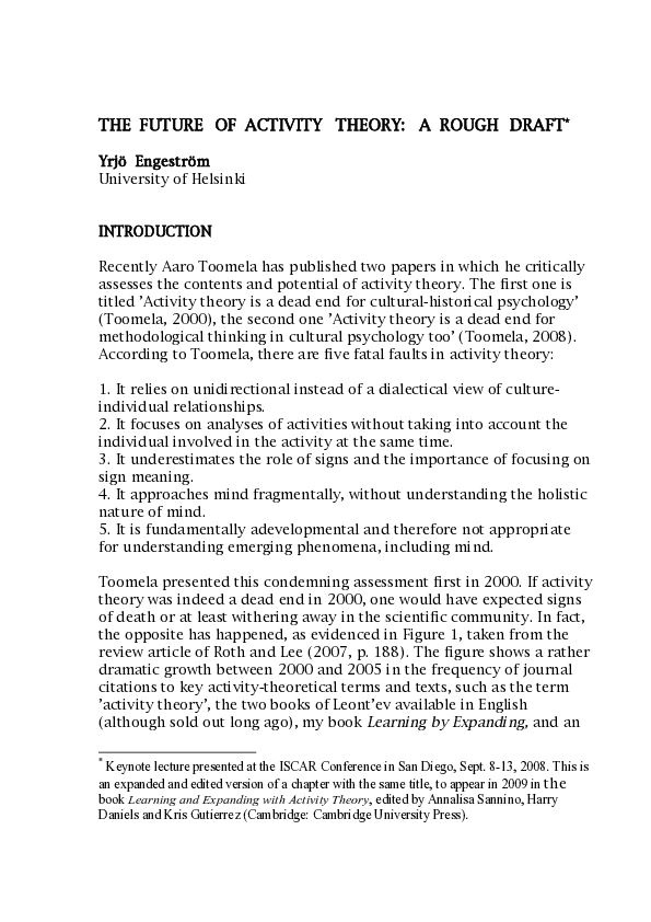 (PDF) The Future of Activity Theory: A Rough Draft