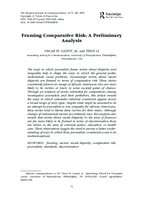(PDF) Framing Comparative Risk: A Preliminary Analysis