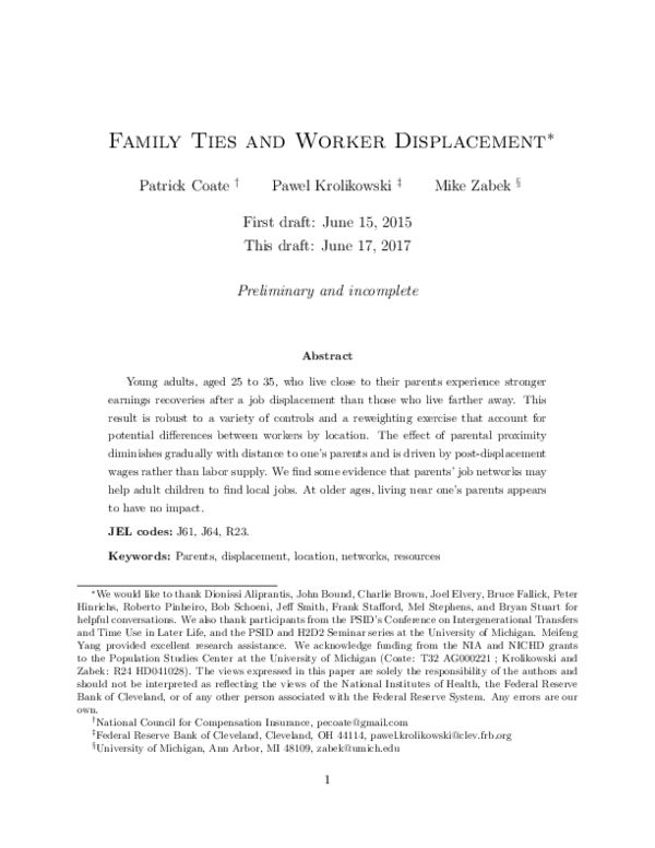 (PDF) Family Ties and Worker Displacement ∗