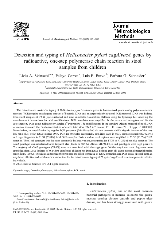 (PDF) Detection and typing of Helicobacter pylori cagA/vacA genes by ...