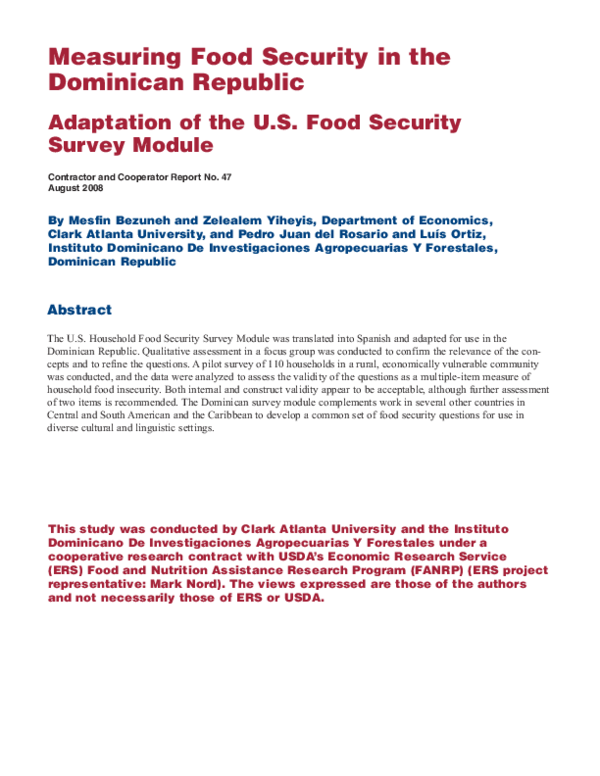 (PDF) Measuring Food Security in the Dominican Republic: Adaptation of ...
