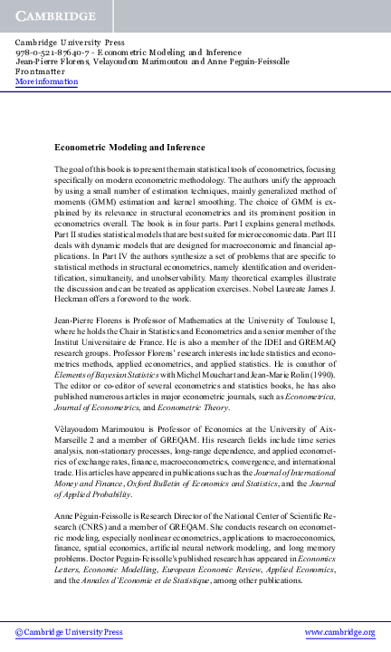 (PDF) Econometric Modeling and Inference