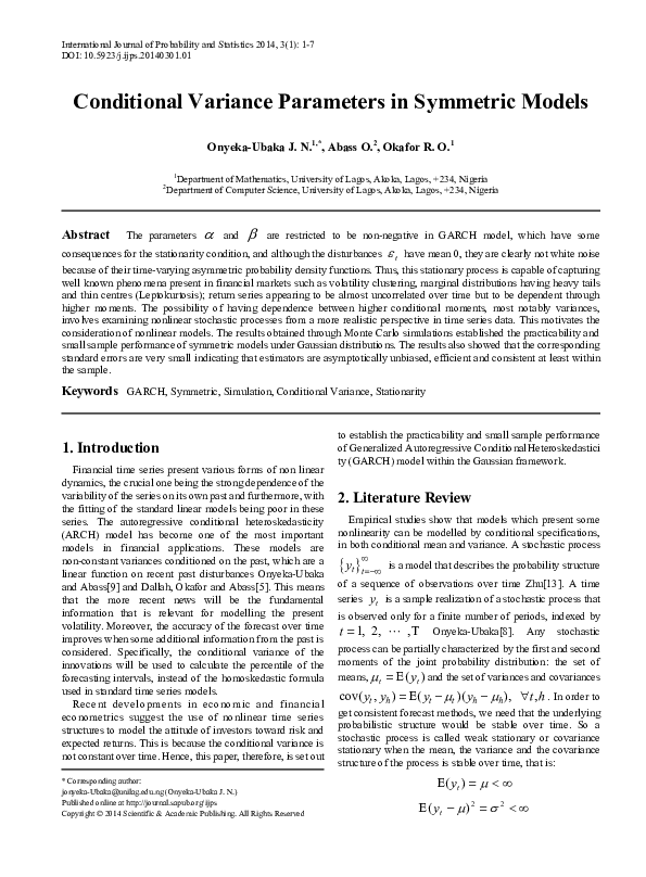 (PDF) Models for Conditional Variance