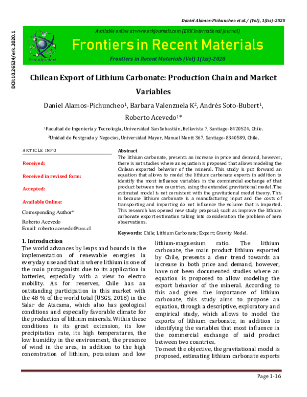 (PDF) Chilean export of lithium carbonate: production chain and market ...