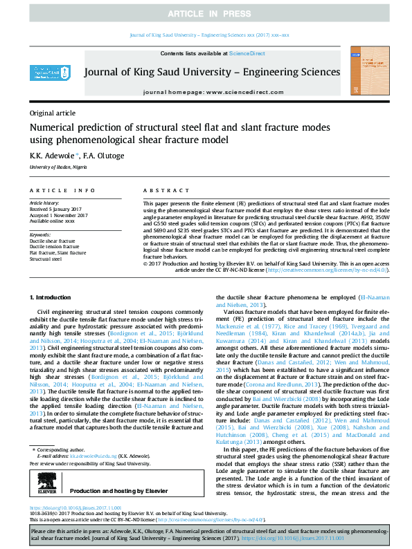 (PDF) Numerical prediction of structural steel flat and slant fracture modes using ...