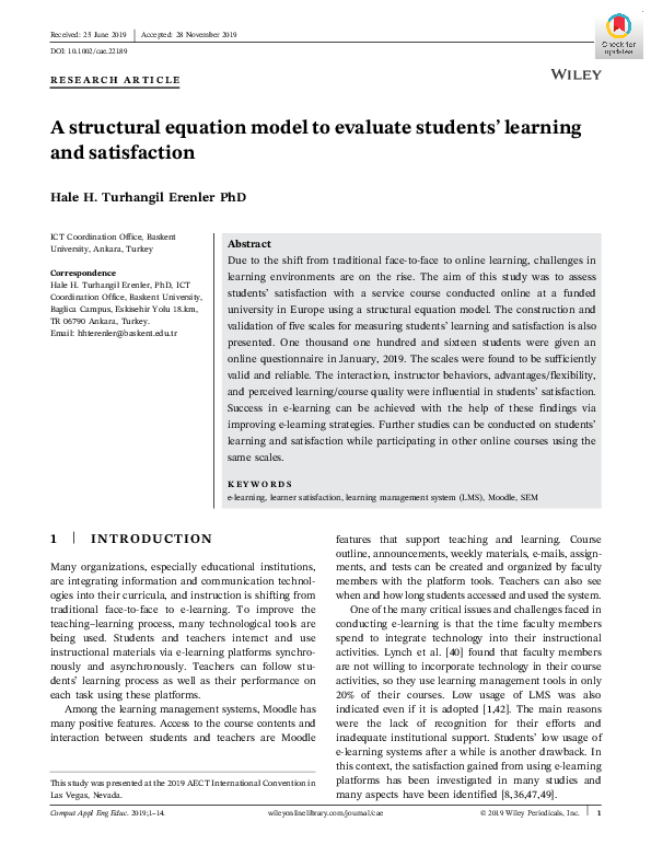 (PDF) A structural equation model to evaluate students’ learning and ...