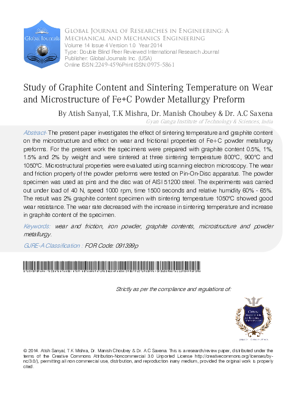 (PDF) Study of Graphite Content and Sintering Temperature on Wear and ...