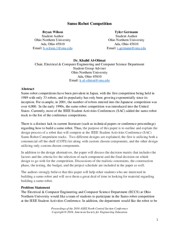 (PDF) Sumo Robot Competition
