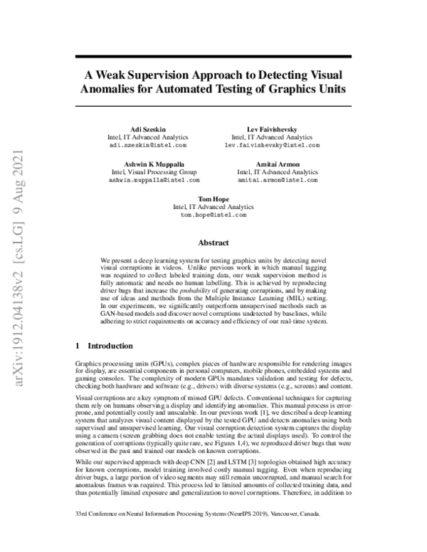 Pdf A Weak Supervision Approach To Detecting Visual Anomalies For Automated Testing Of